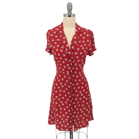 Mango | Dresses | 482 Mango Floral Shirtdress Red M Preppy Classic 90s ...